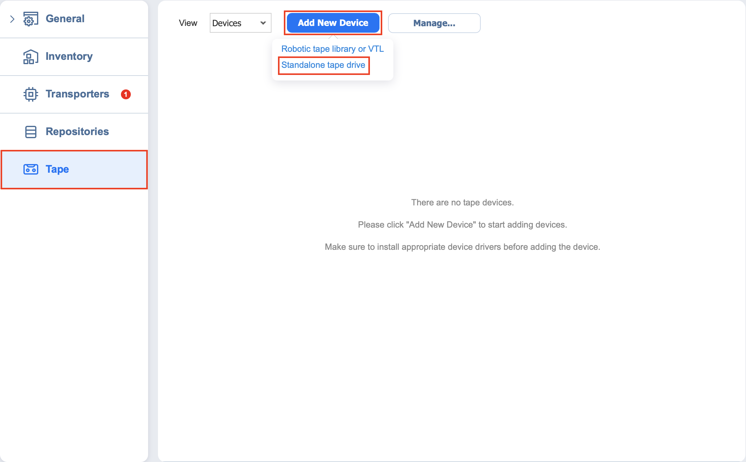 Adding Standalone Tape Drives