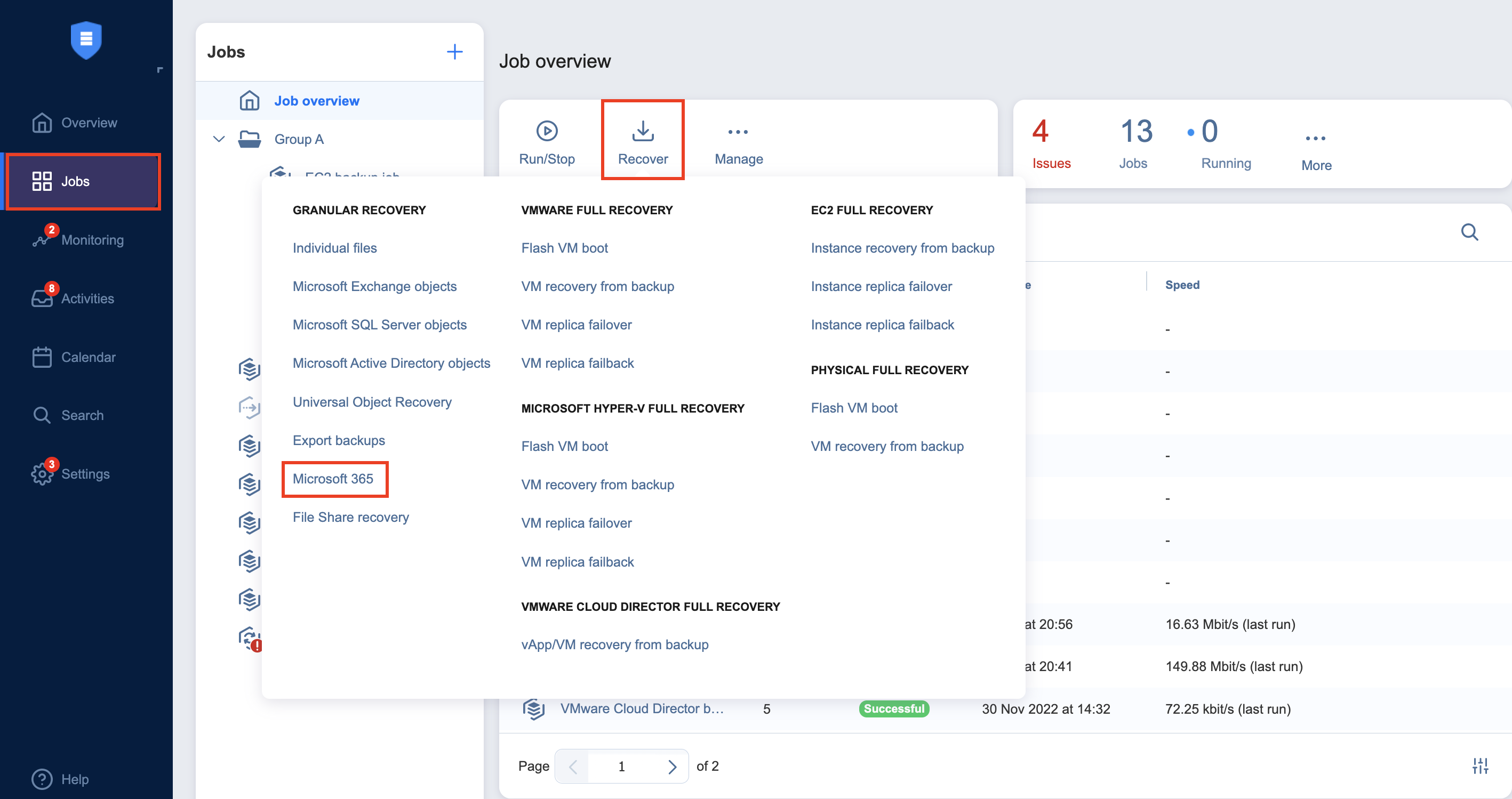 Starting Object Recovery for Microsoft 365