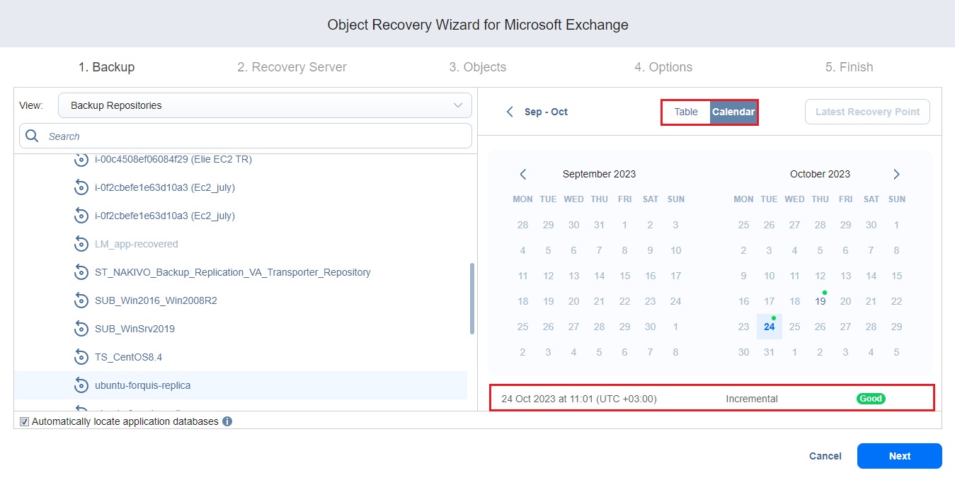 Object Recovery Wizard for Microsoft Exchange: Backup