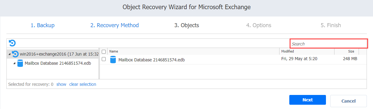 Object Recovery Wizard for Microsoft Exchange: Objects
