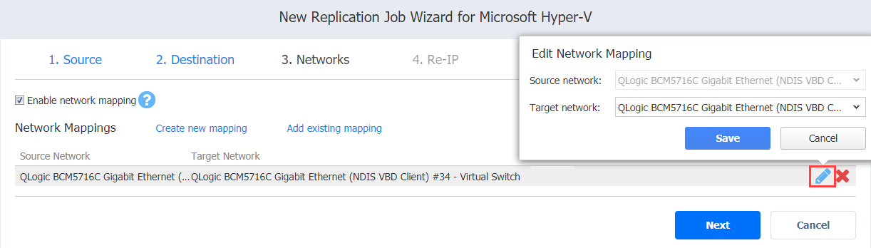 Replication Job Wizard for Hyper-V: Networks