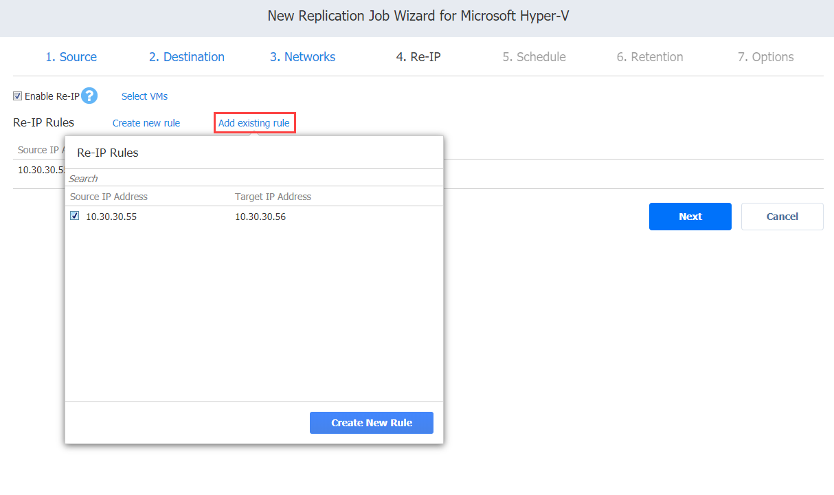 Replication Job Wizard for Hyper-V: Re-IP