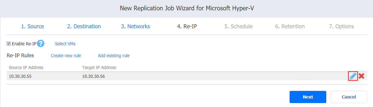 Replication Job Wizard for Hyper-V: Re-IP