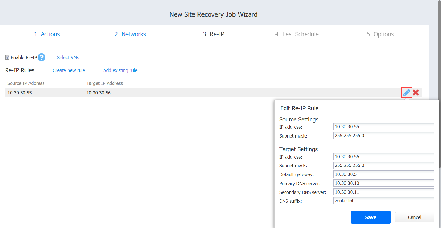 Site Recovery Job Wizard: Re-IP