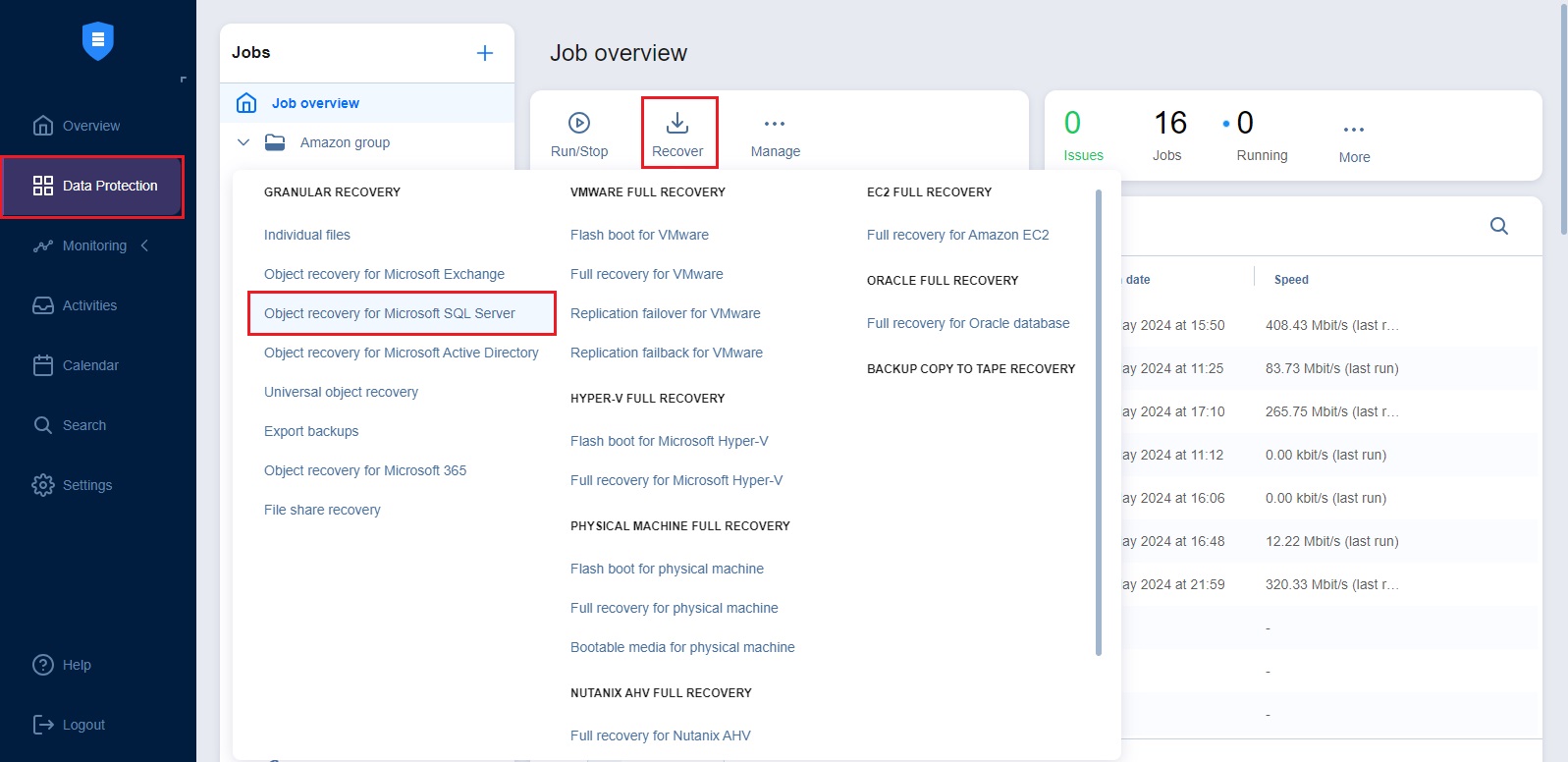 Starting Object Recovery for Microsoft SQL Server